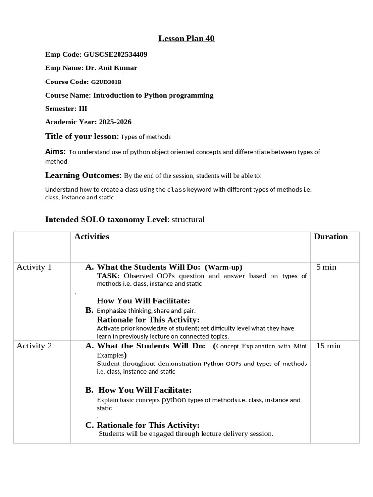 Session 40 Sesson Plan | PDF