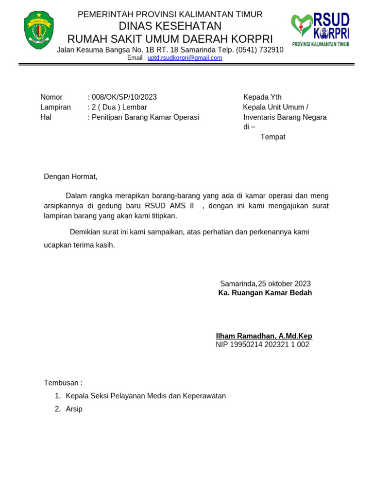 Penitipan Barang Kamar Operasi RSUD AMS II | PDF