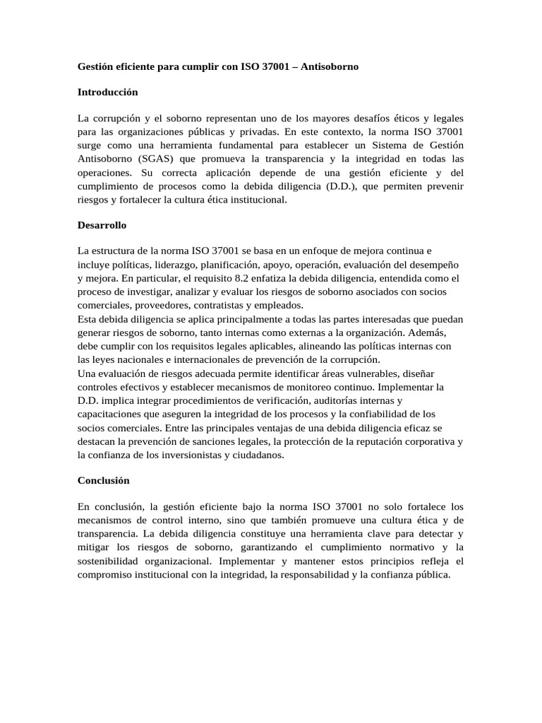 Gestión Eficiente Para Cumplir Con ISO 37001 | PDF