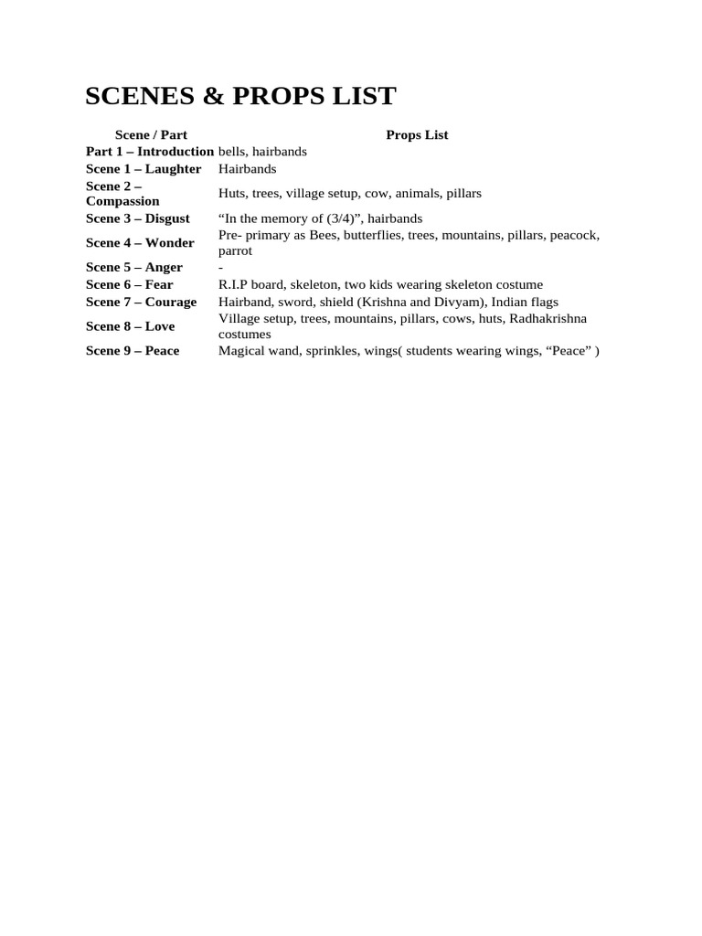 Props List | PDF