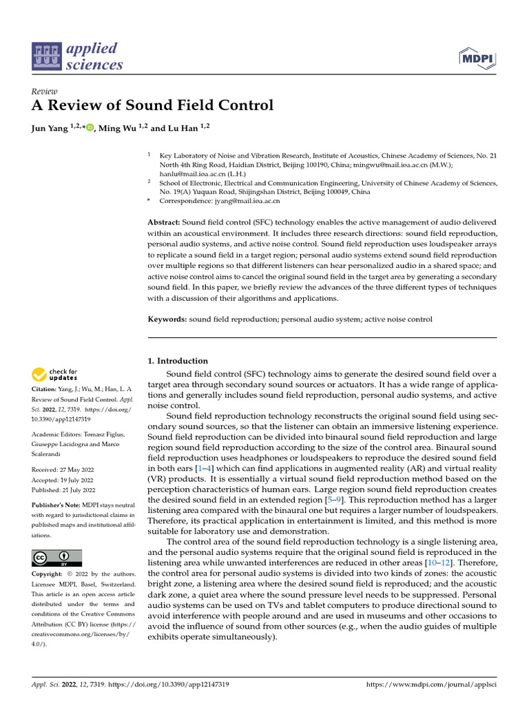 Review of Sound Field Control Techniques | PDF | Sound | Loudspeaker