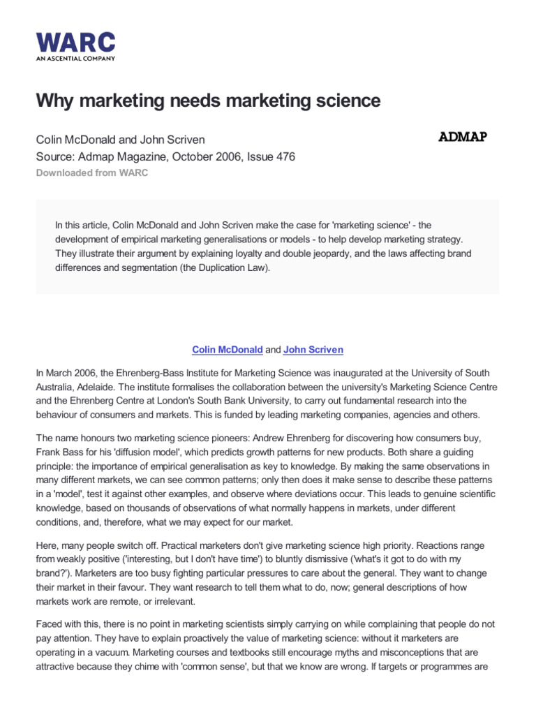 Importance of Marketing Science | PDF | Brand | Science