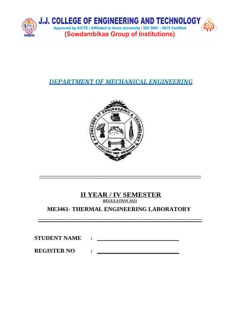 ME 3461 Thermal Engineering (1) | PDF | Engineering | Analysis