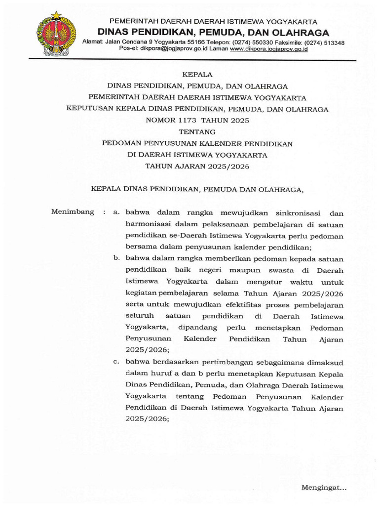 Kalender Pendidikan DIY TA 2025-2026 (1) 1 | PDF