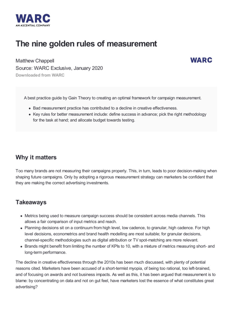 131078 the Nine Golden Rules of Measure | PDF | Brand | Marketing