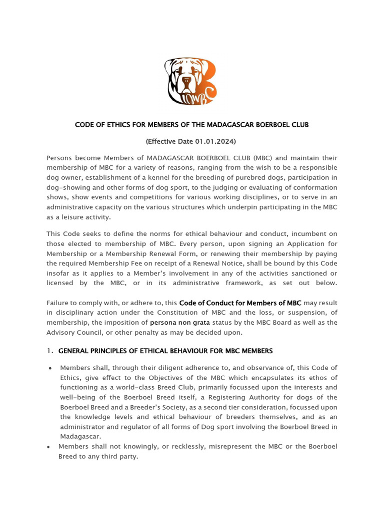 20231025 Code of Ethics MBC | PDF