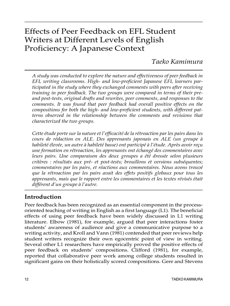Peer Feedback Impact on EFL Writers | PDF | English As A Second Or ...