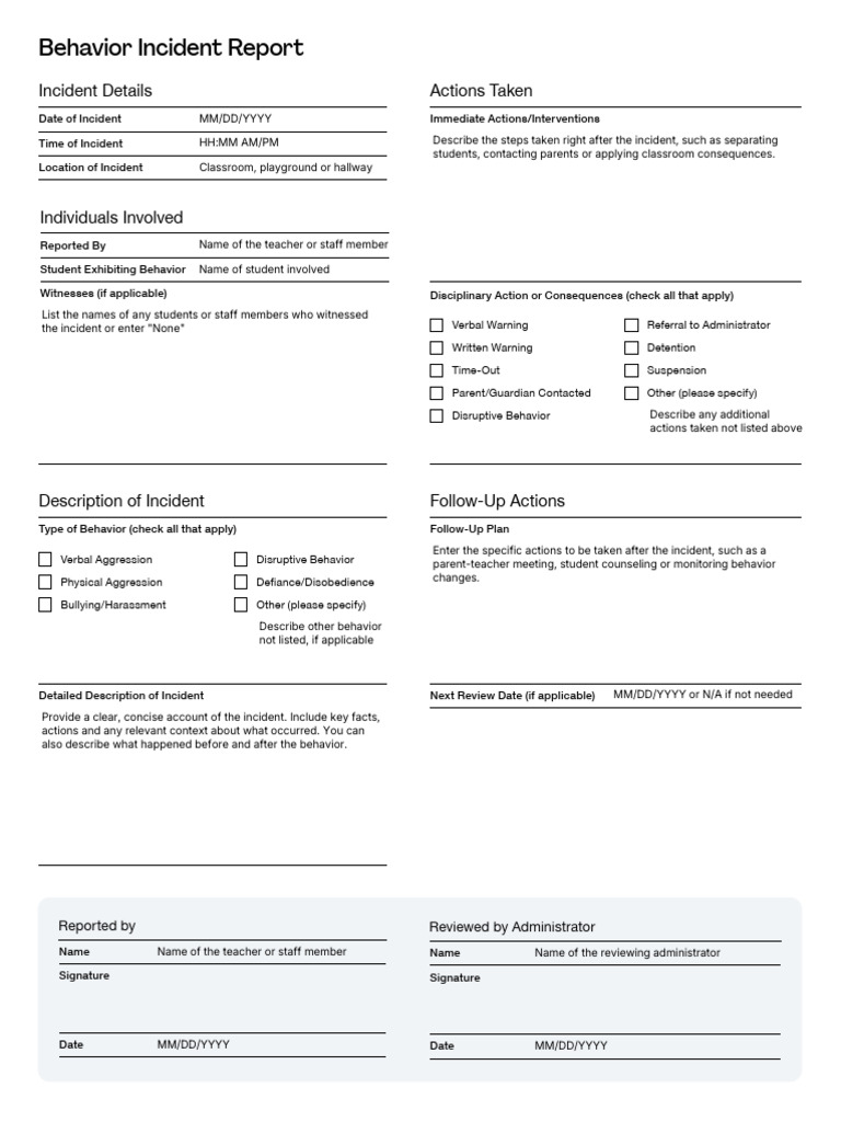 Behavior Incident Report Template | PDF | Violence | Problem Behavior