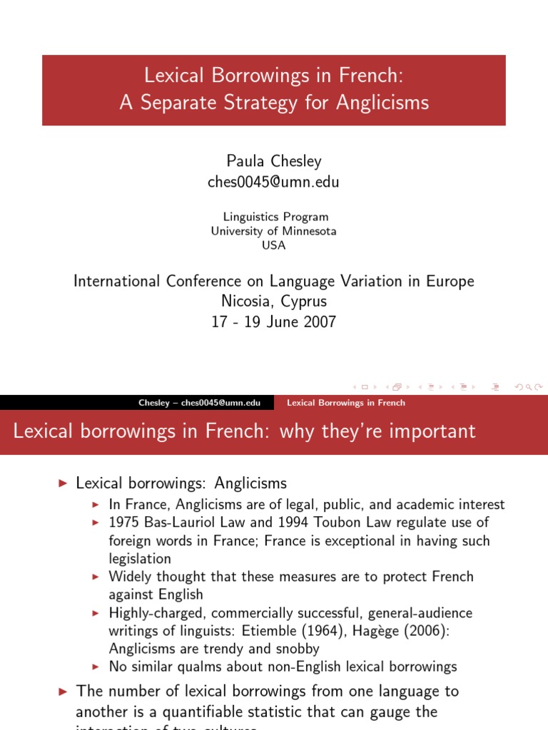 Lexical Borrowings French Chesley Slides | PDF | Lexicon | French Language