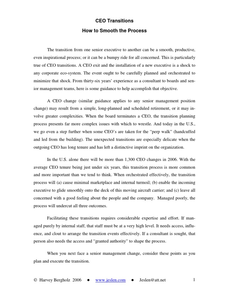 CEO Transitions How To Smooth The Process | PDF | Chief Executive ...