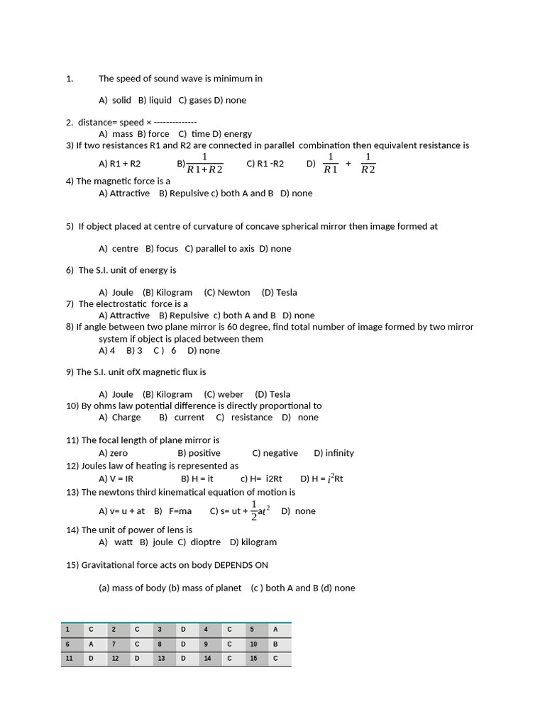 Physics Quiz: Concepts & Formulas | PDF