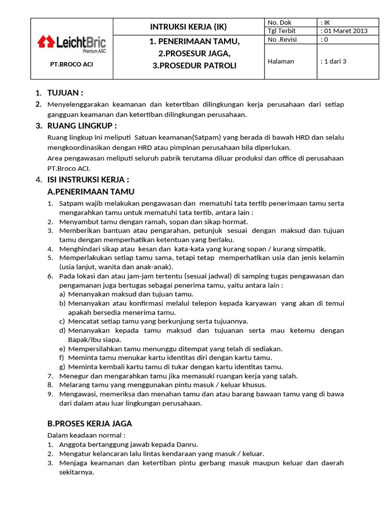 Prosedur Keamanan PT. Broco ACI | PDF