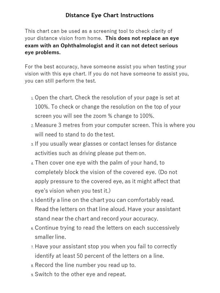 Distance Vision Test Updated | PDF