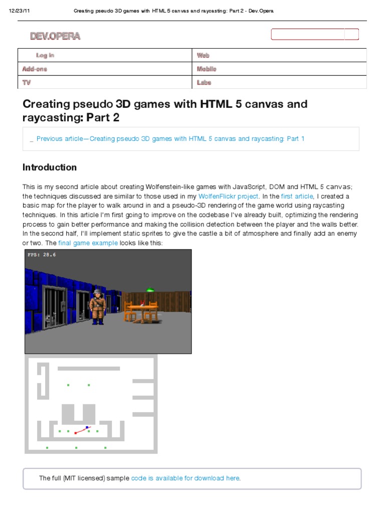 Creating Pseudo 3d Games With Html 5 Canvas And Raycasting Part 2 Dev Pdf Html Element