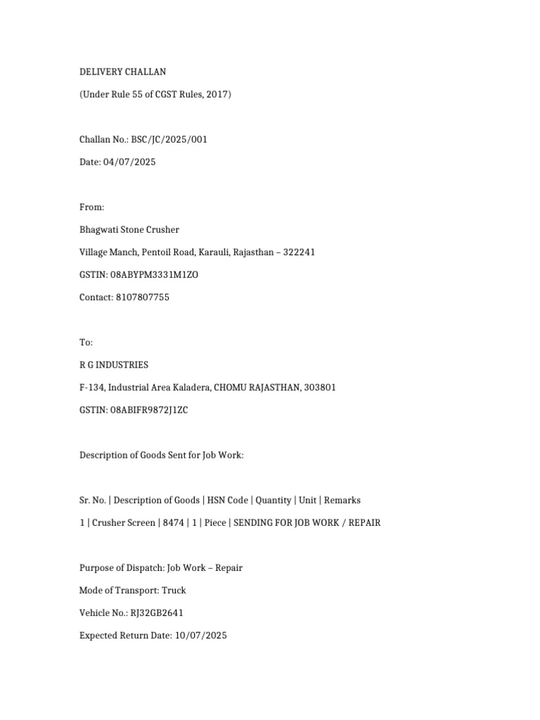 Delivery Challan | PDF