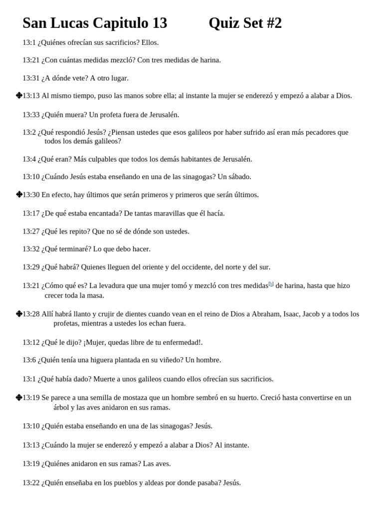 San Lucas Capitulo 13 Quiz Set 2. | PDF | Jesús | Contenido del Nuevo ...
