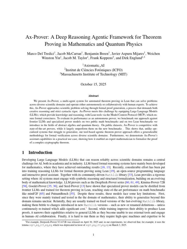 Ax-Prover: AI Framework for Theorem Proving | PDF | Mathematics ...