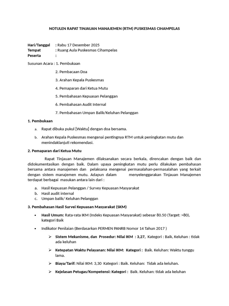 Notulen RTM Puskesmas Cihampelas 2025 | PDF