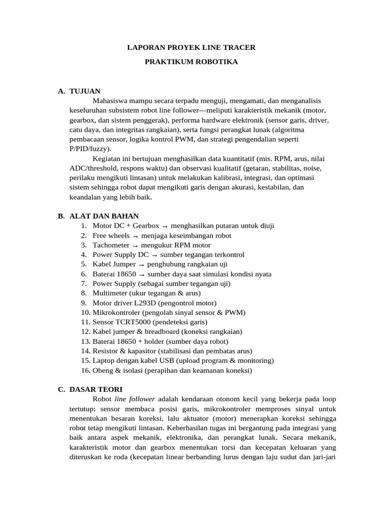 Laporan Proyek Line Tracer FIKS | PDF