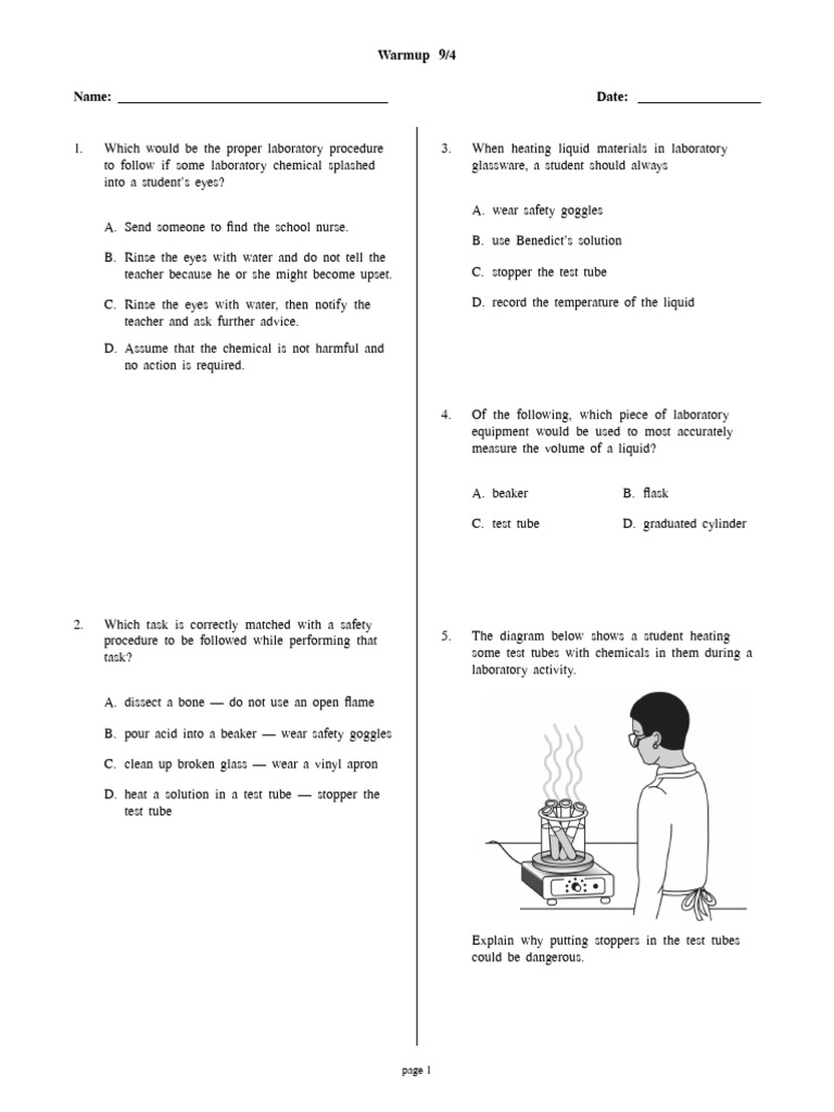 Laboratory Safety Procedures Quiz | PDF