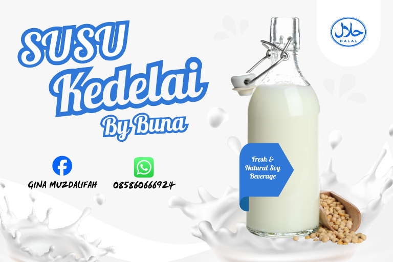 Blue White Playful Illustration Soy Milk Product Label | PDF