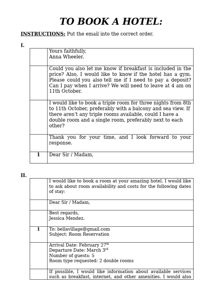 Book a Hotel Writing - Exercise | PDF | Hotel