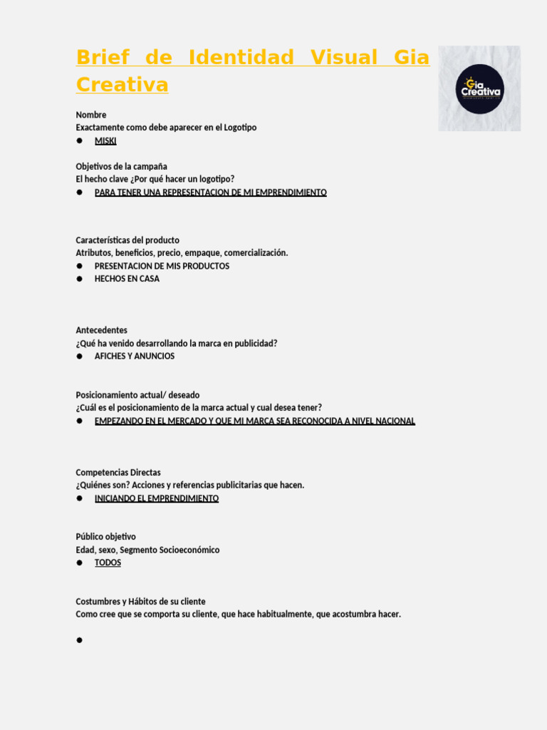 Brief de Identidad Visual Gia Creativa | PDF