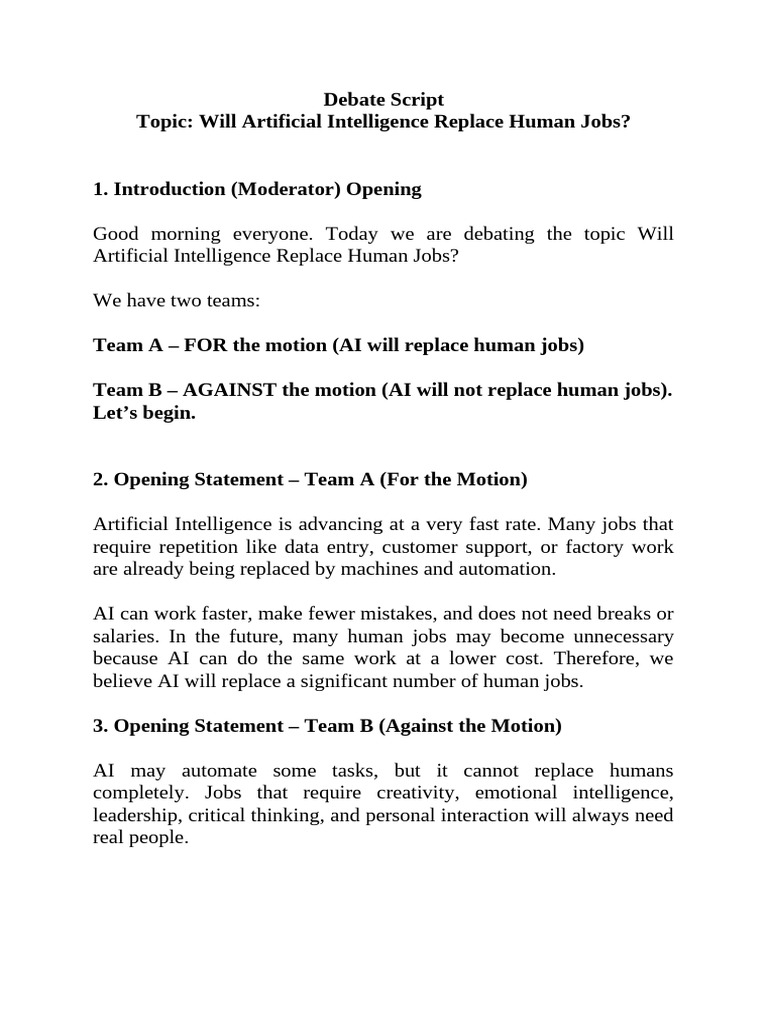 Debate Script 2 | PDF | Artificial Intelligence | Intelligence (AI ...
