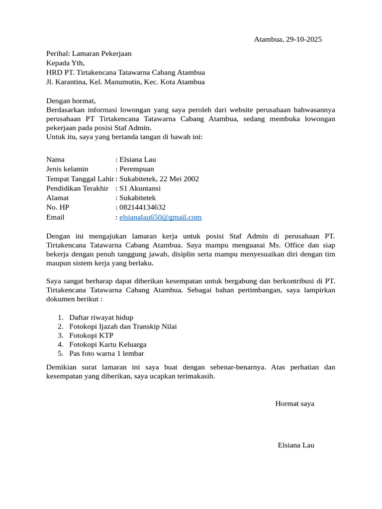 Surat Lamaran (ELSI) | PDF