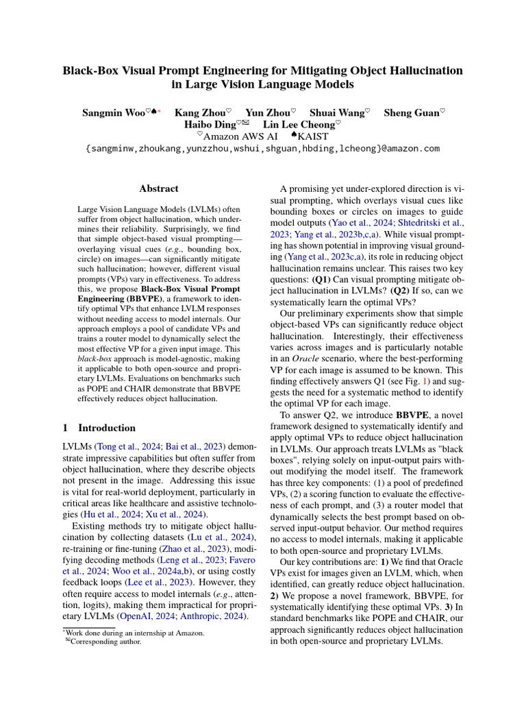 Black-Box Visual Prompt Engineering For Mitigating Object Hallucination in Large Vision Language ...