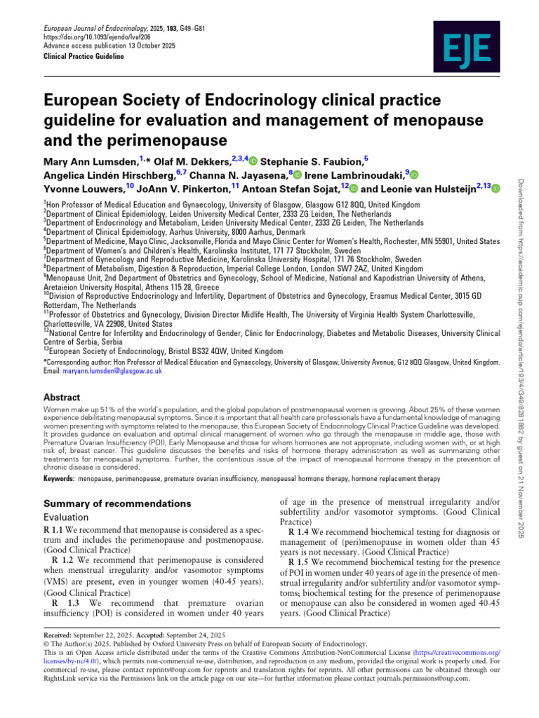Guideline europeu menopausa 2025 | PDF | Menopause | Hormone ...