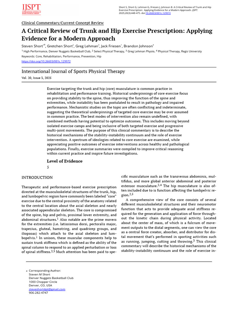 A Critical Review of Trunk and Hip Exercise Prescription Applying ...