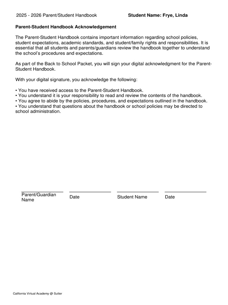 Parent Student Handbook | PDF