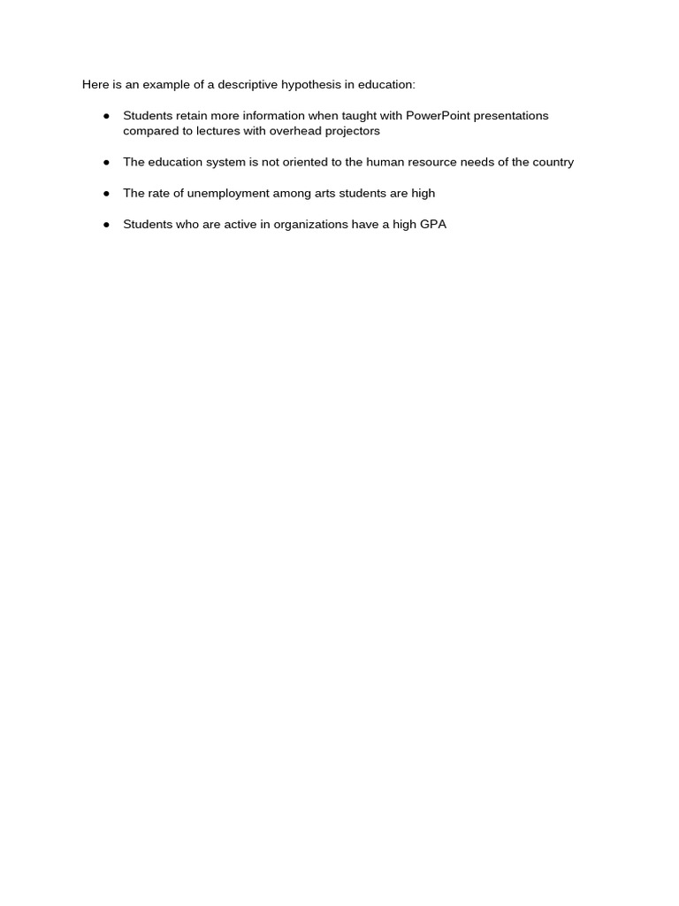 Example of a Descriptive Hypothesis in Education | PDF