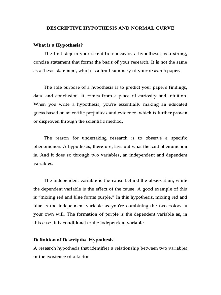 Descriptive Hypothesis and Normal Curve | PDF | Normal Distribution ...