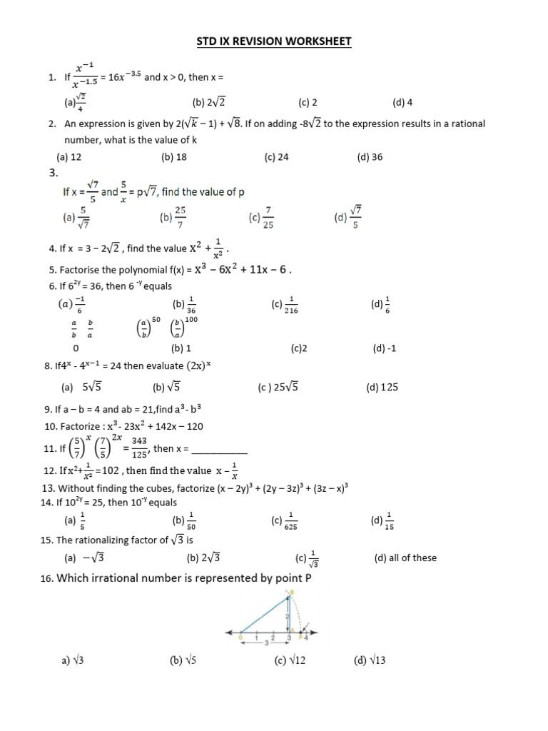 Std Ix Revision Worksheet | PDF