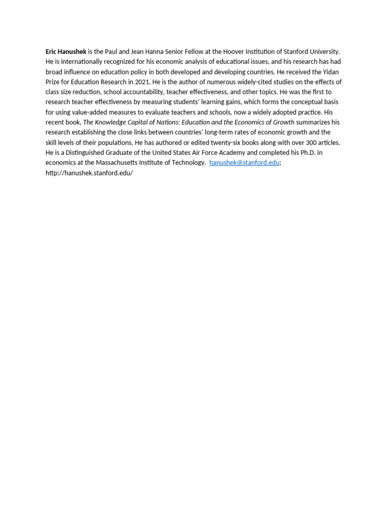 Eric Hanushek Resume | PDF