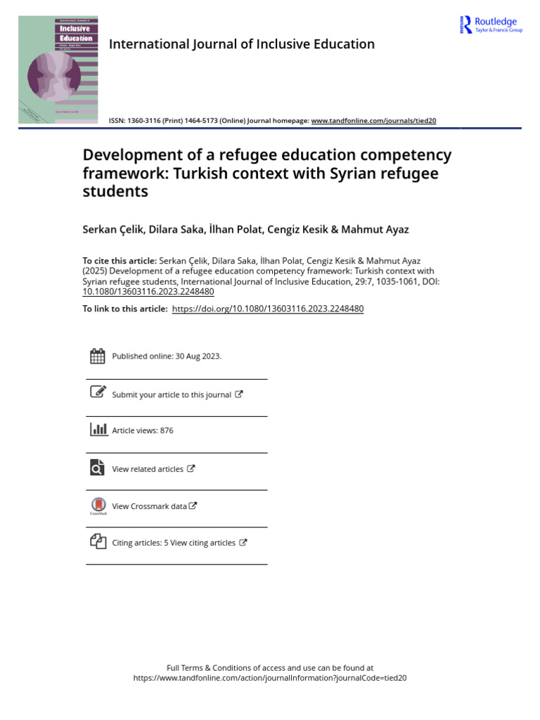 Development of a Refugee Education Competency Framework Turkish Context ...