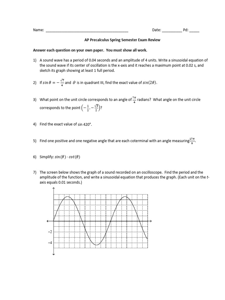 AP Precalculus Exam Review Questions | PDF | Trigonometric Functions ...