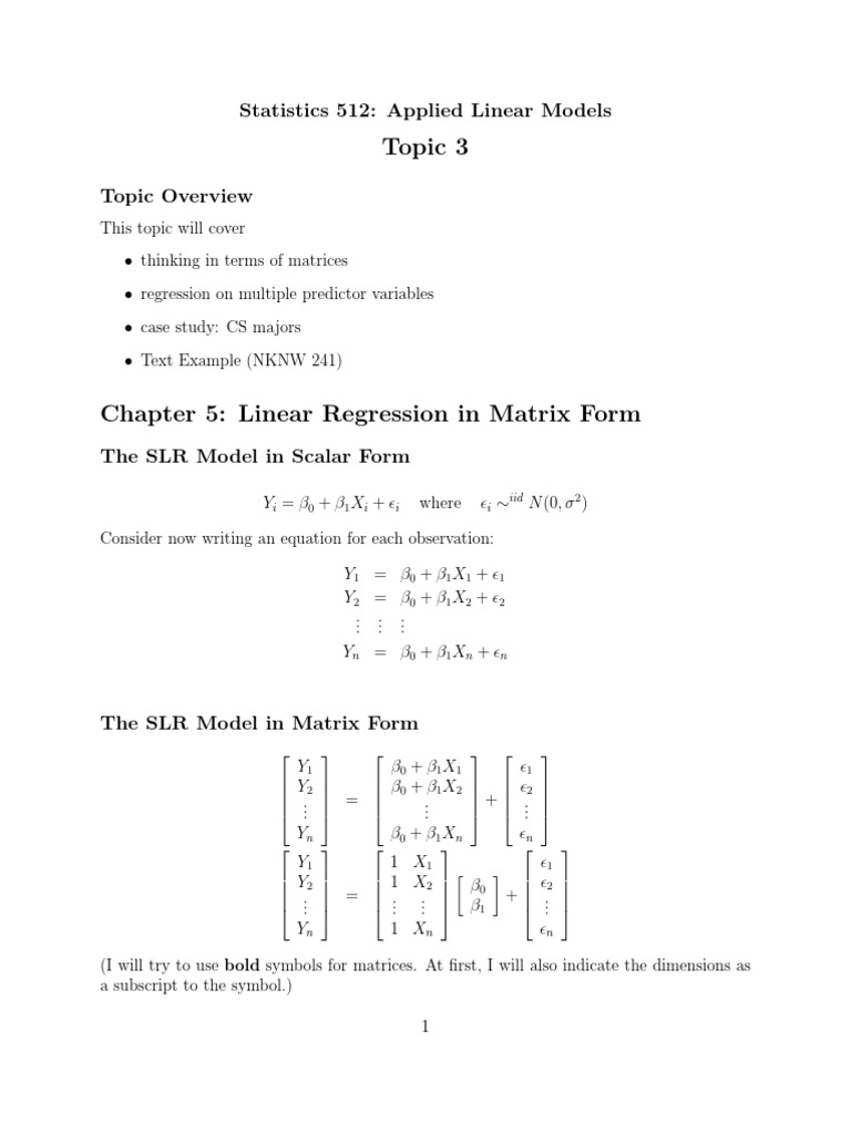 Multiple Regression Model_matrix Form | Covariance Matrix | Linear ...