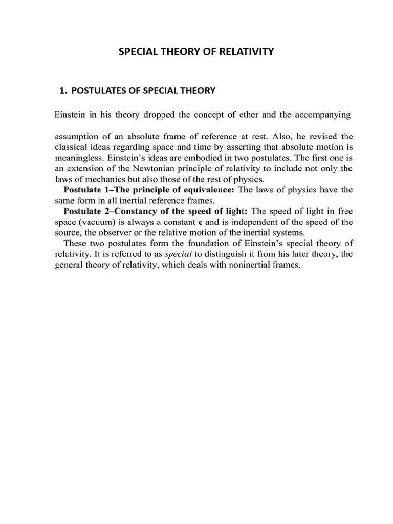 Special Theory of Relativity | PDF