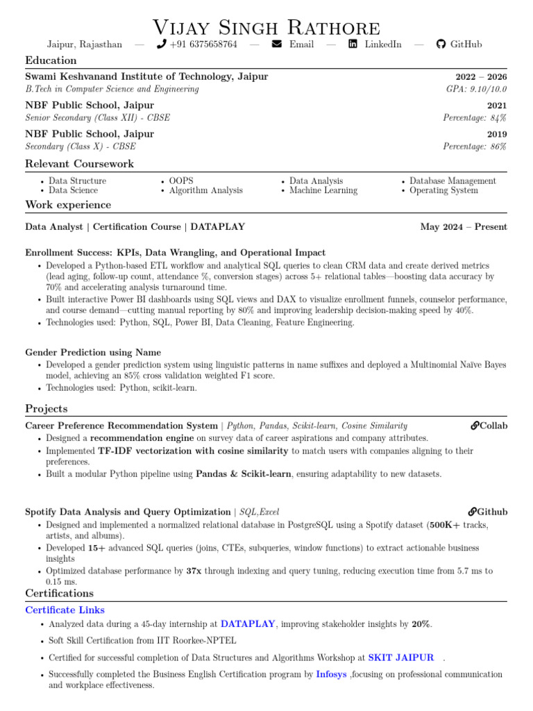 Vijay Resume Dsa (3) | PDF | Data | Data Analysis