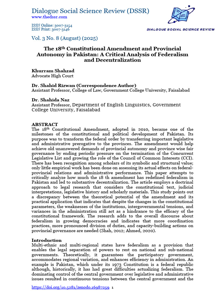 The+18th+Constitutional+Amendment+and+Provincial+Autonomy+in+Pakistan+a ...