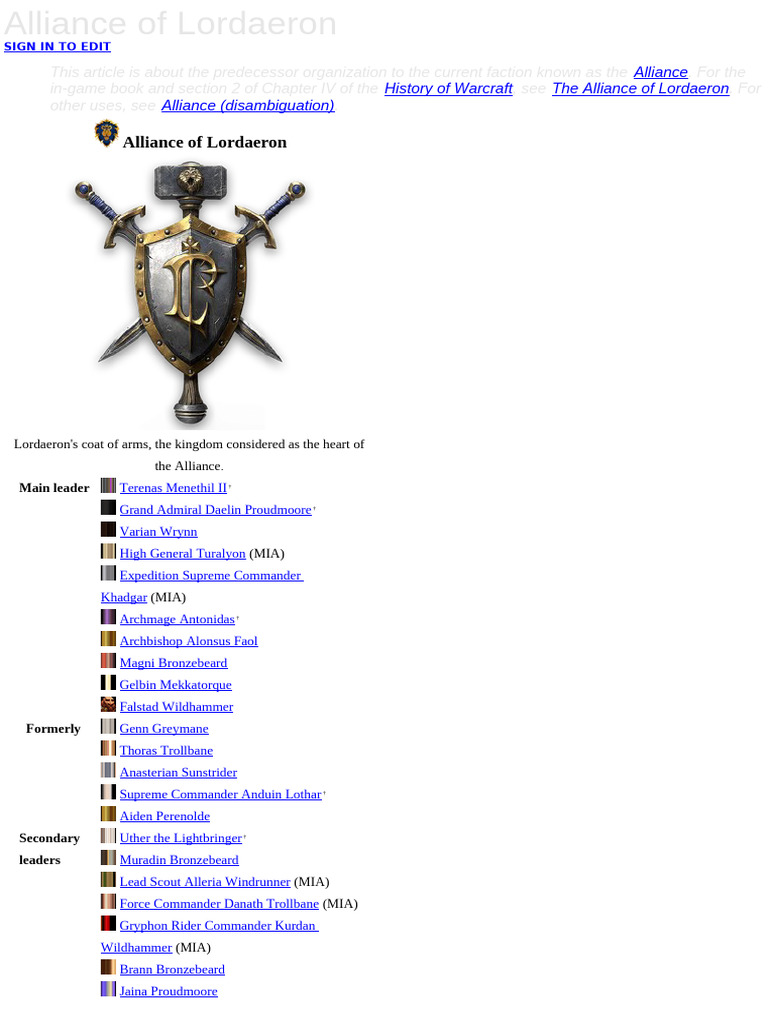 Alliance of Lordaeron Overview | PDF | Warcraft | Blizzard Entertainment