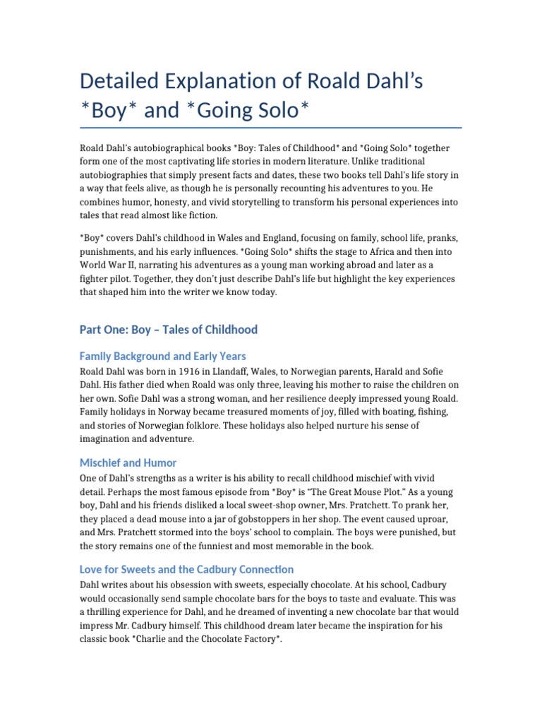 Roald Dahl's Life in *Boy* and *Going Solo* | PDF