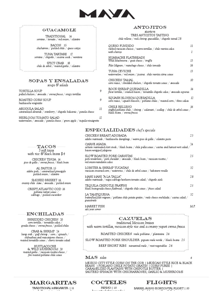 Maya Dinner Menu Draft JUNE | PDF | Salad | Foods