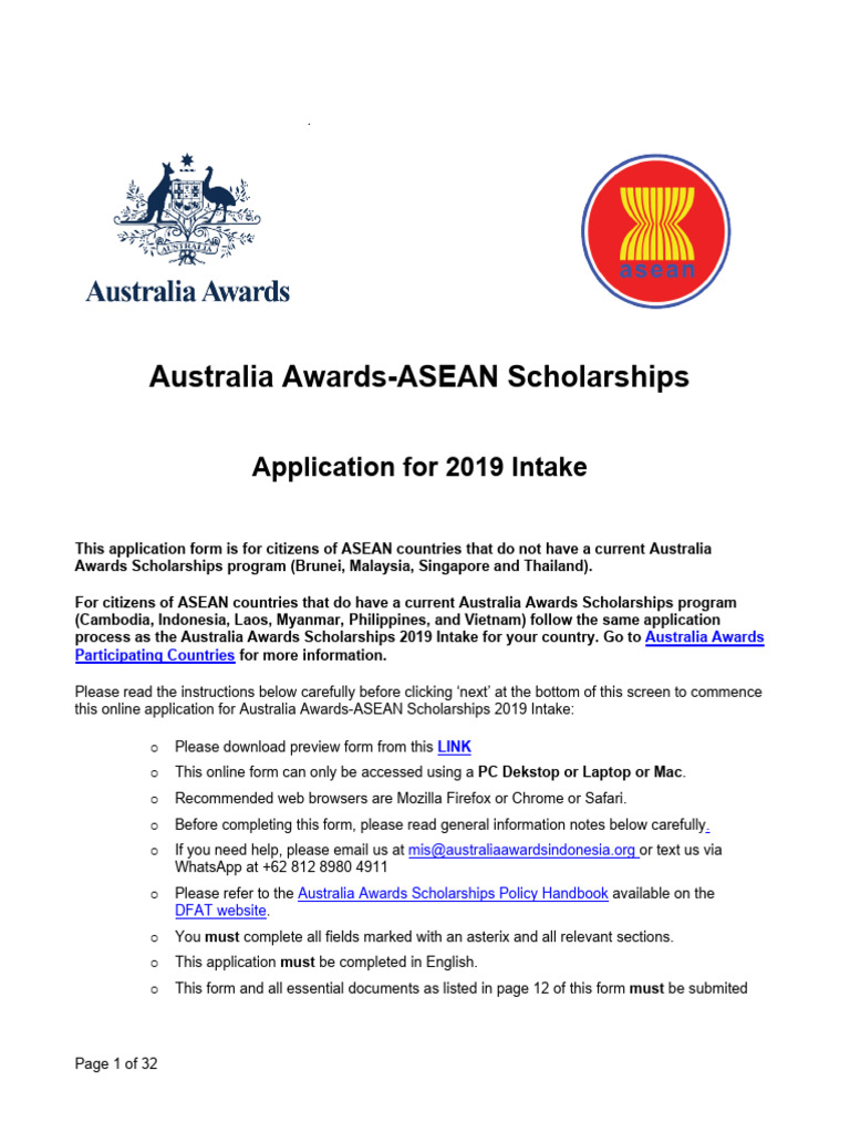 2019 Australia Awards-ASEAN Scholarships | PDF | International English ...