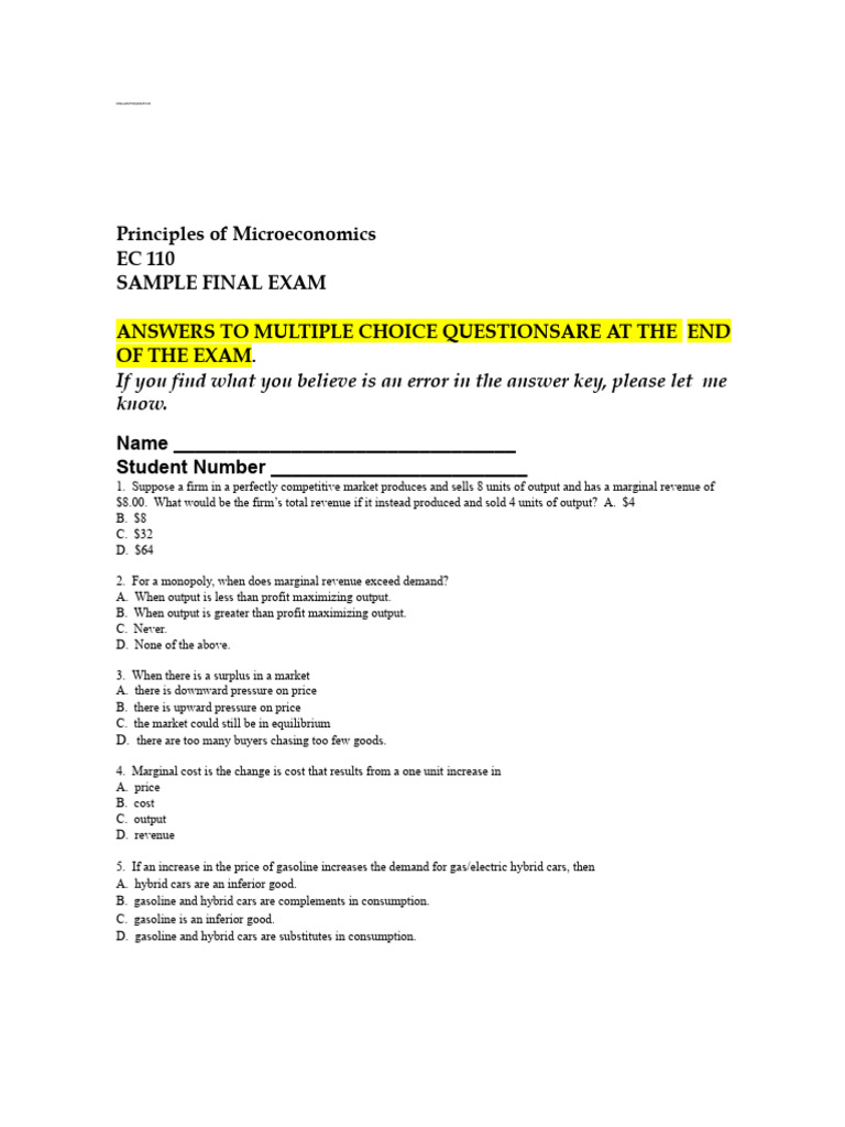 FINAL EXAM on MICRO | PDF | Elasticity (Economics) | Demand