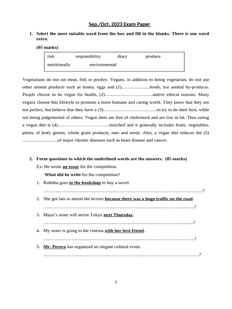 Sep/Oct 2023 Exam Paper: English Language Skills | PDF | Vitamin C ...