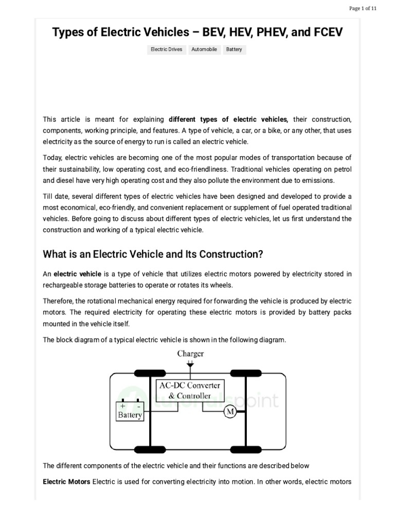 Types of Electric Vehicles Explained | PDF | Electric Vehicle | Hybrid ...